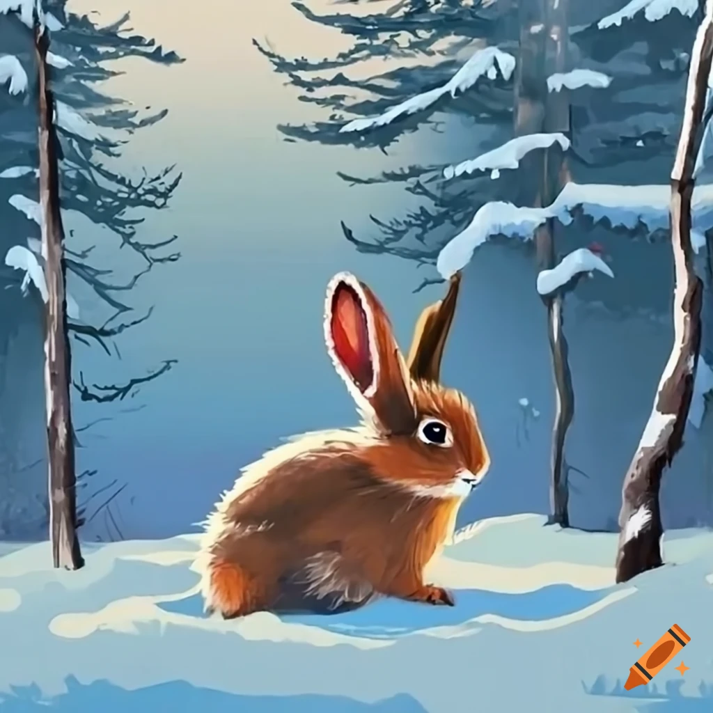 Little rabbit in a lapland forest during winter evening on Craiyon