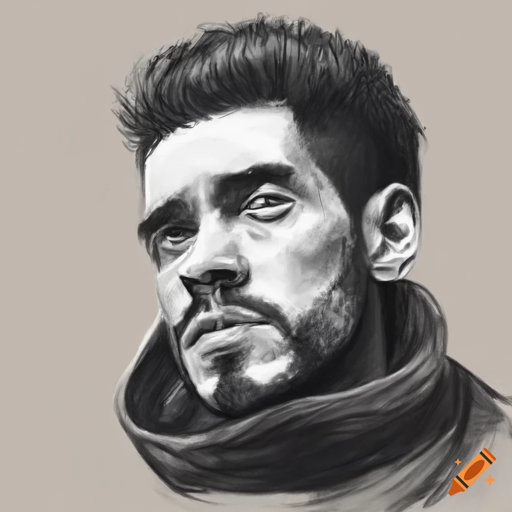 Rugged man in a buff coat as a pencil drawing on Craiyon