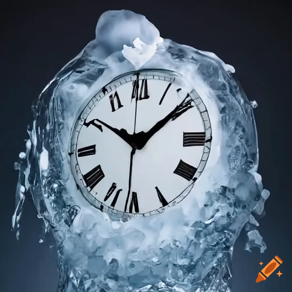 Ice hanging from a clock on Craiyon