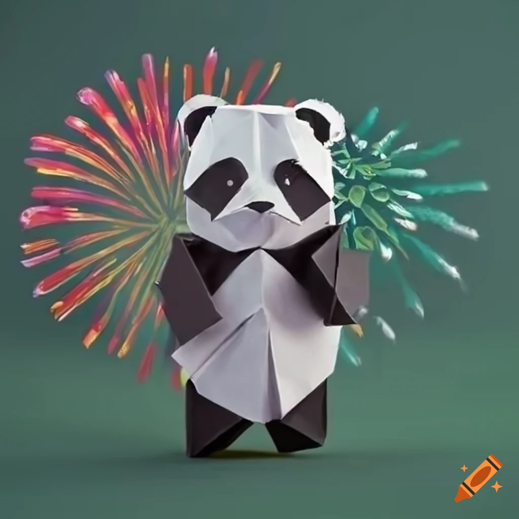 Cute panda with fireworks and origami art on Craiyon