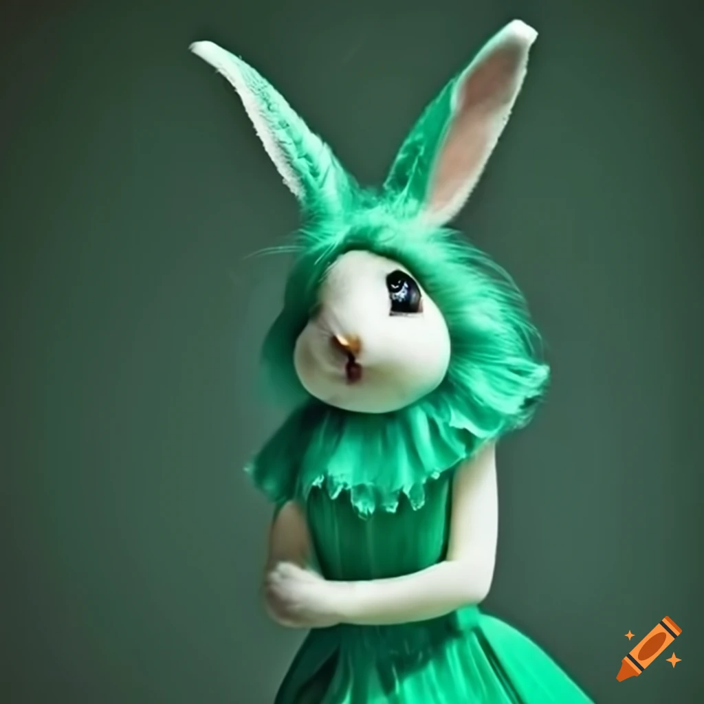 Rabbit wearing a green skirt on Craiyon