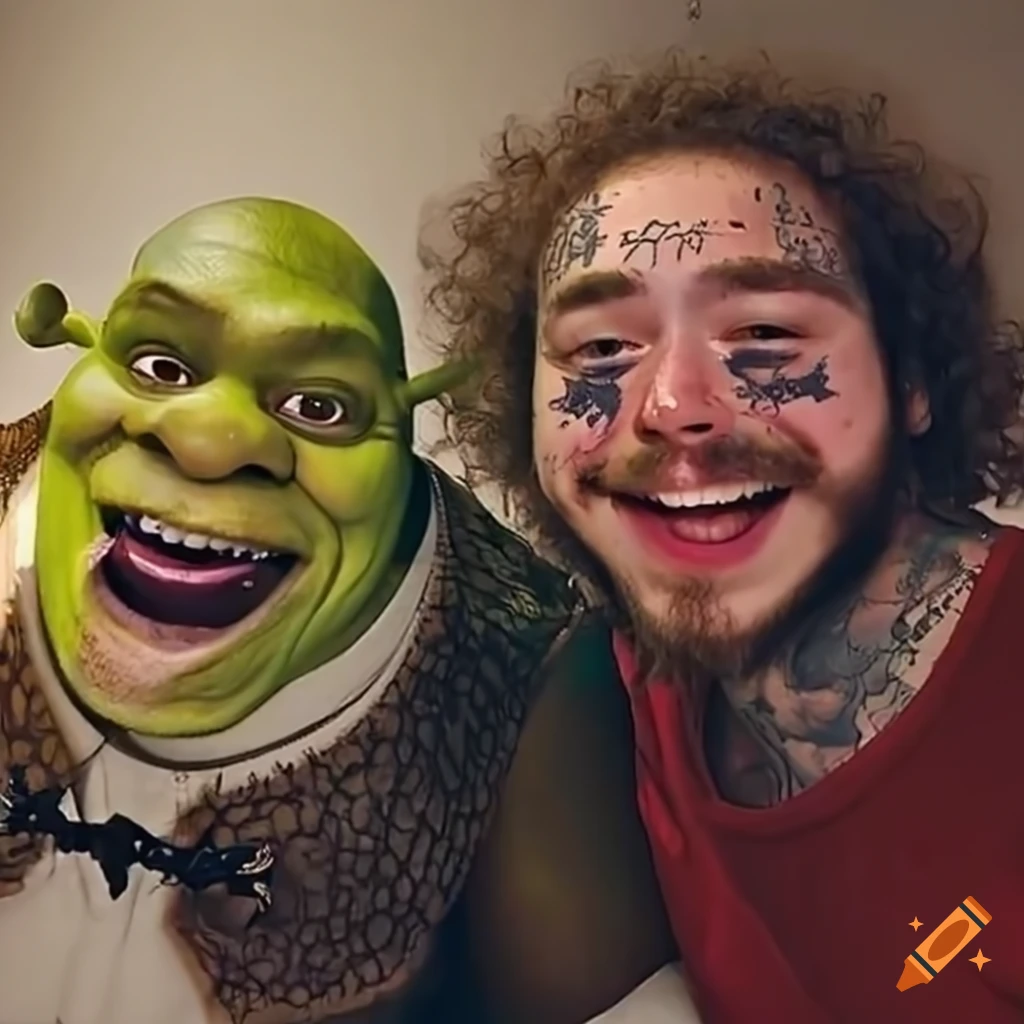 Shrek Taking A Selfie With Post Malone On Craiyon