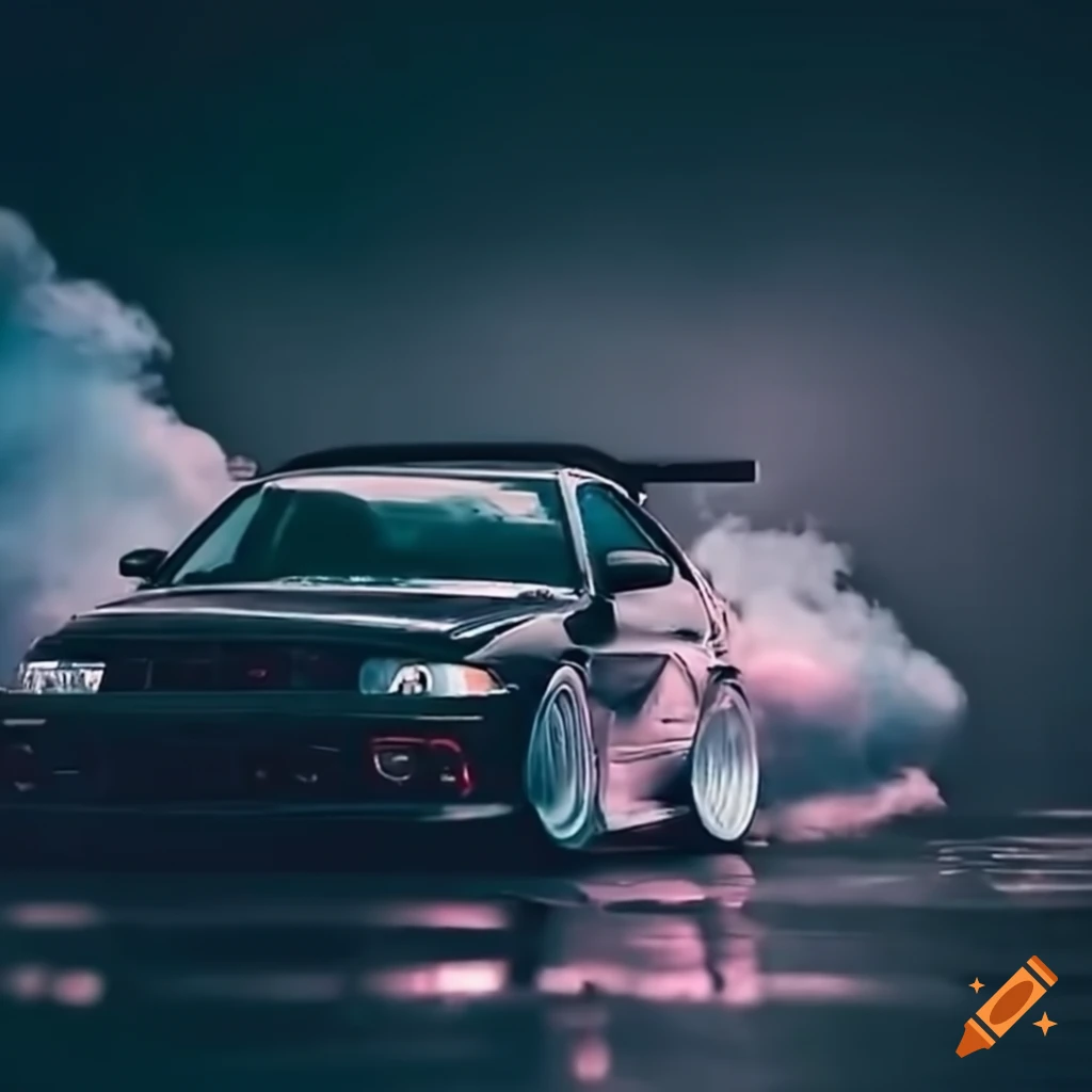 Side view of a drifting jdm car with smoke on Craiyon