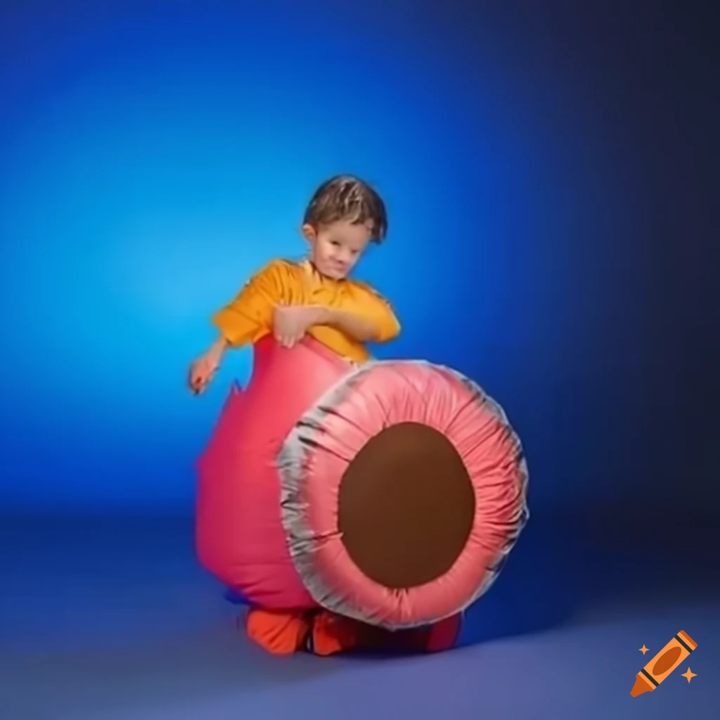 Child wearing a full-body inflatable drum costume on Craiyon