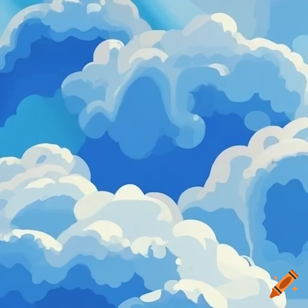 Blue and white fluffy cloud cartoon color mix on Craiyon