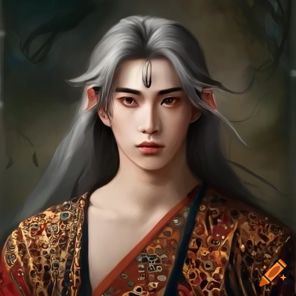 Gustav klimt inspired poster of a handsome young male elven asian ...
