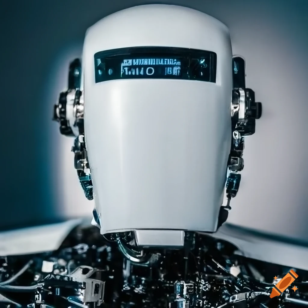 Close-up of futuristic eyeless robot in white metallic finish on Craiyon