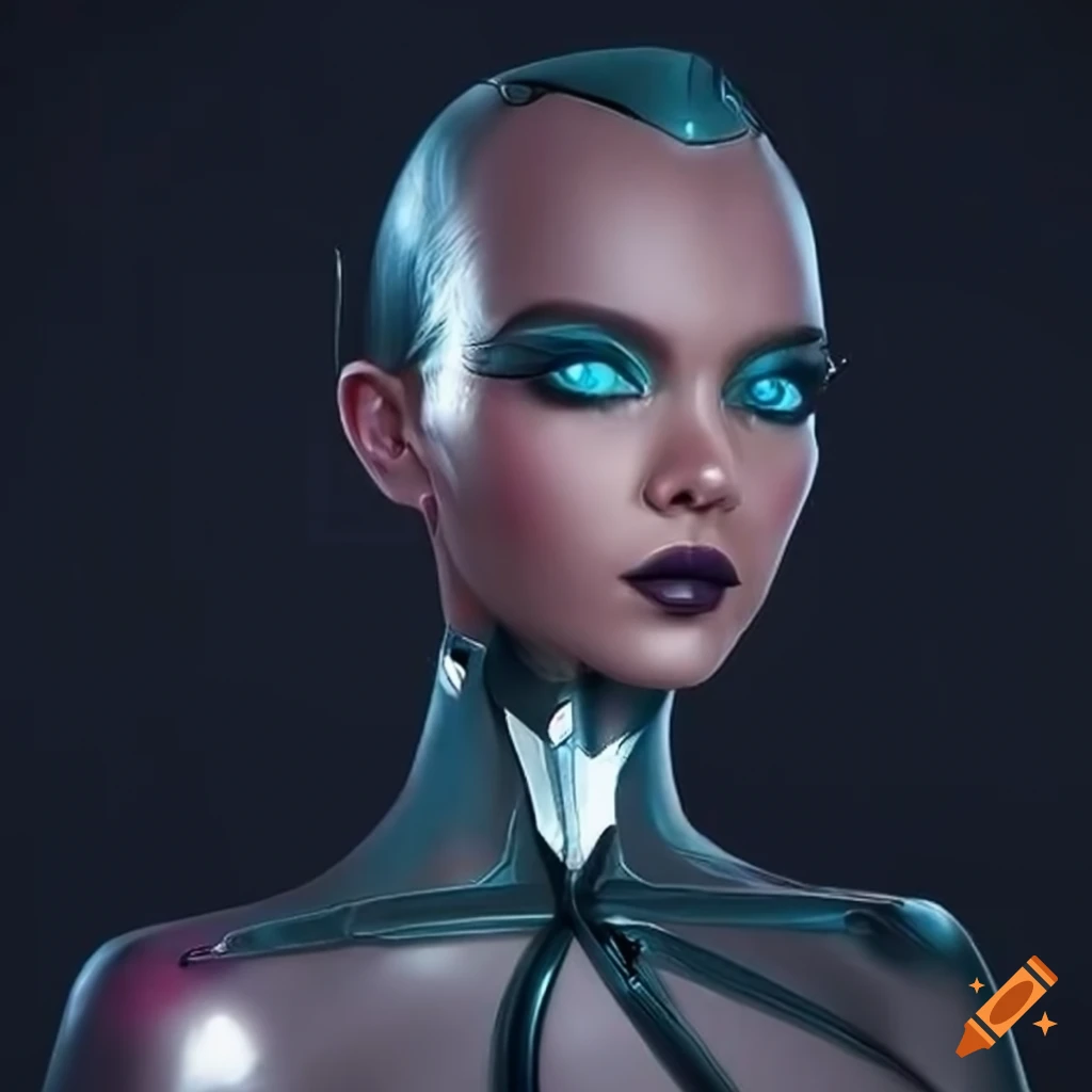 Futuristic female android in a sleek and stylish design on Craiyon