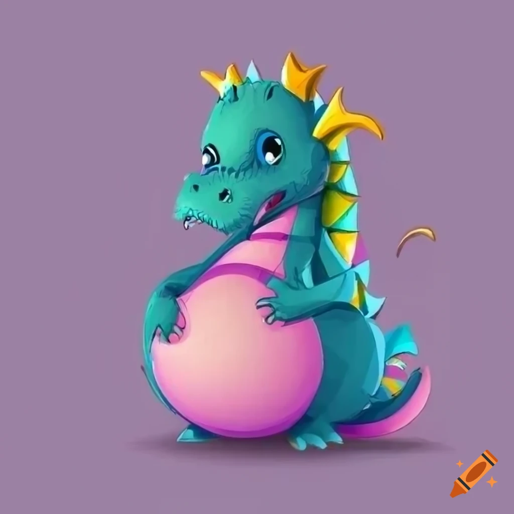 Cute cartoon dragon with a large belly on Craiyon