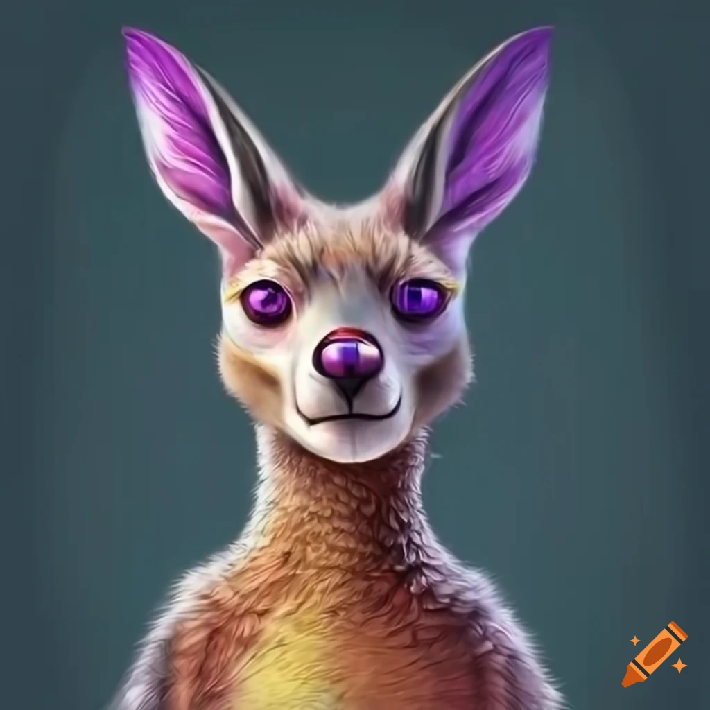 Anthropomorphic kangaroo with purple eyes in sharp Pixar art style on ...