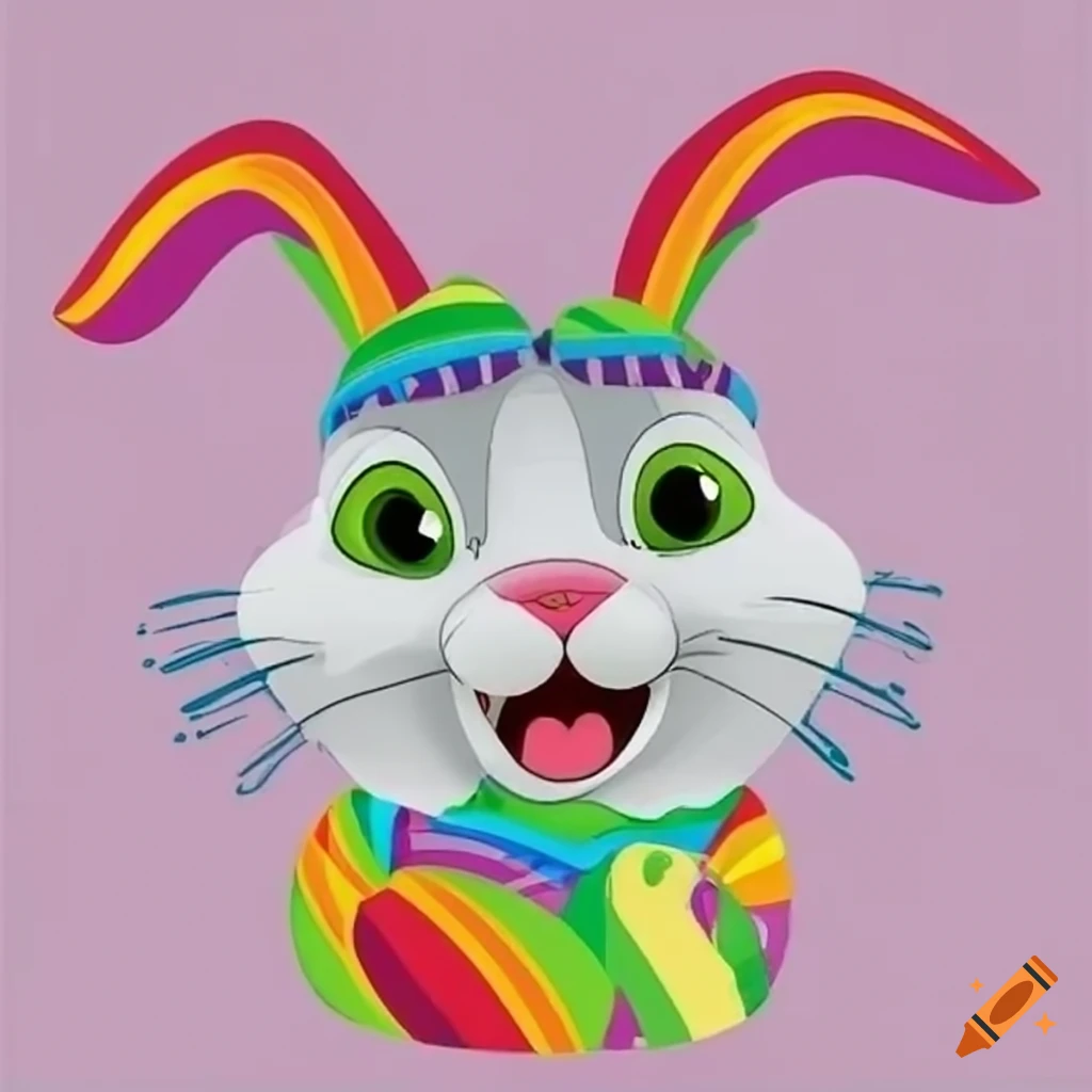 Colorful Easter rabbit character in Pixar Disney style with rainbow ...