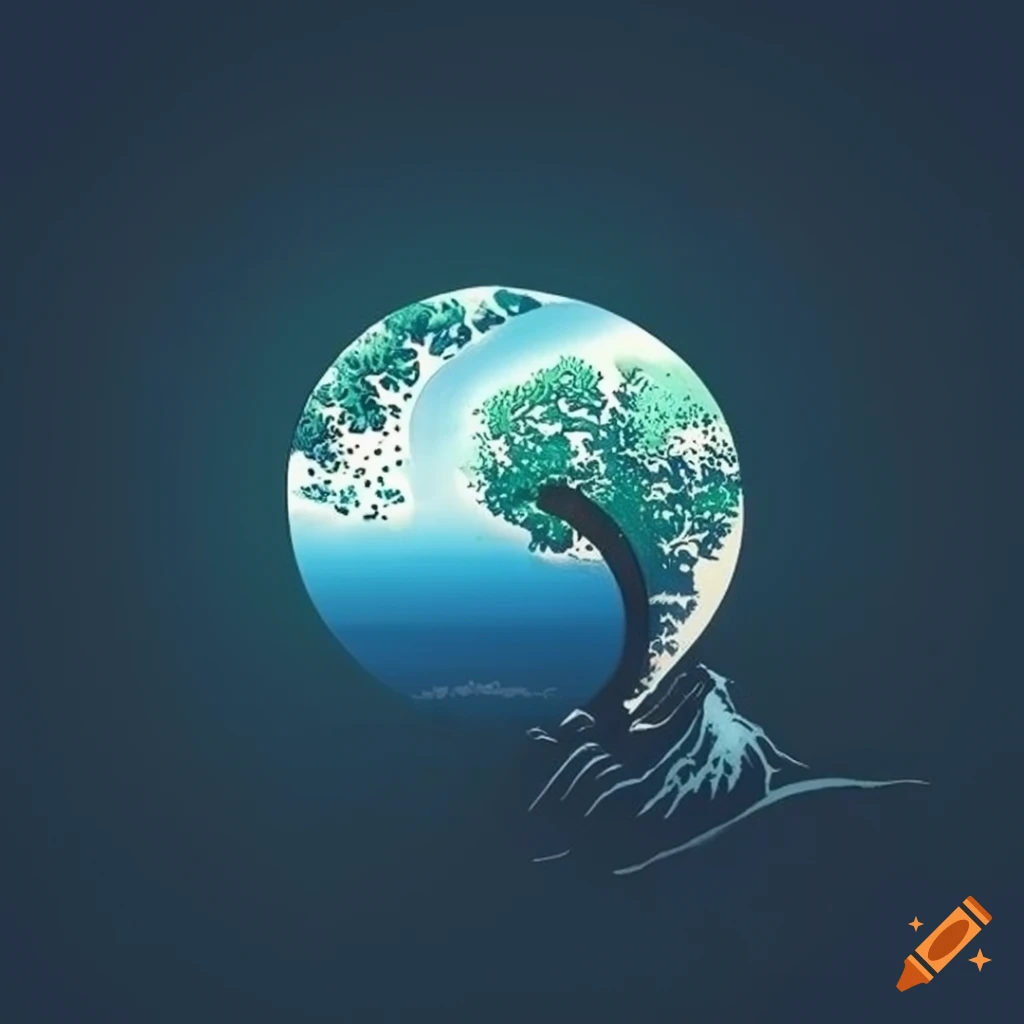 Earth logo with minimalist design inspired by hokusai on Craiyon