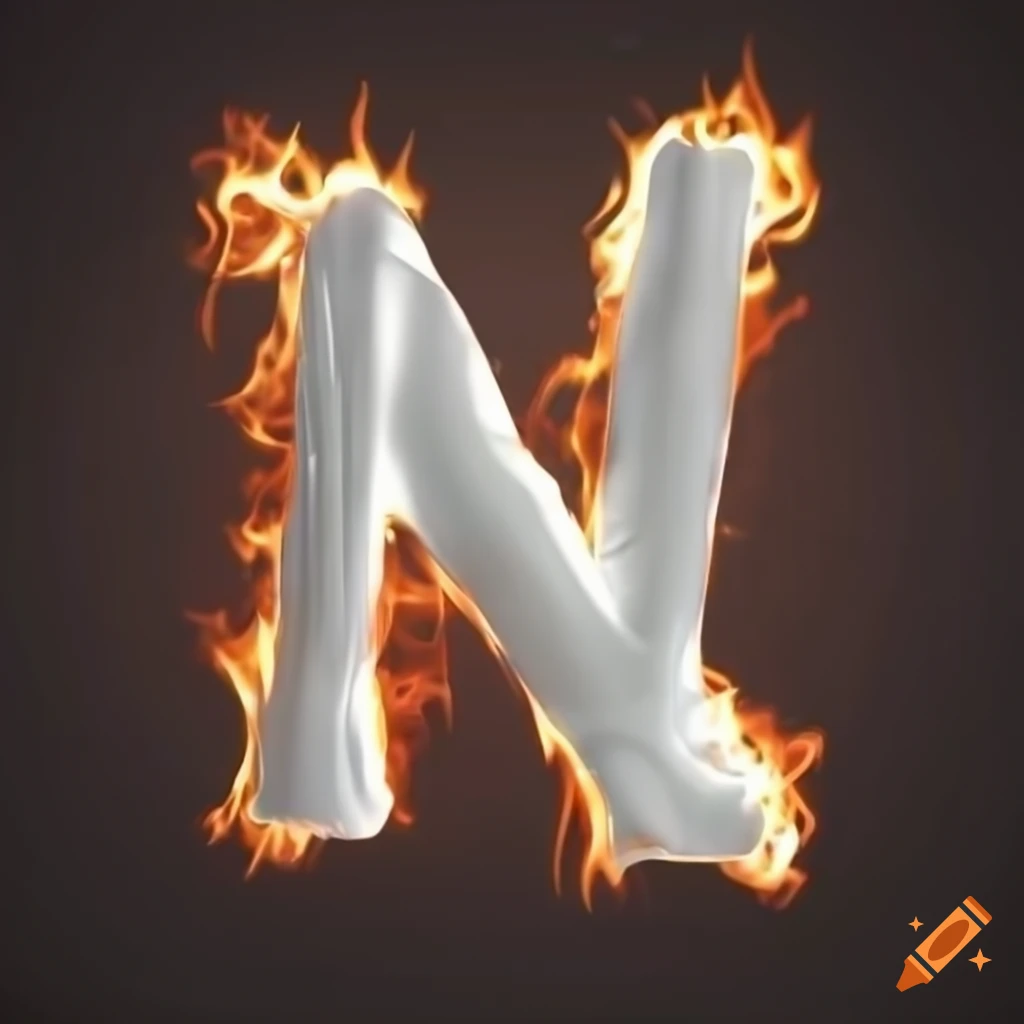 Flaming letter "n" on white background in 3d render on Craiyon