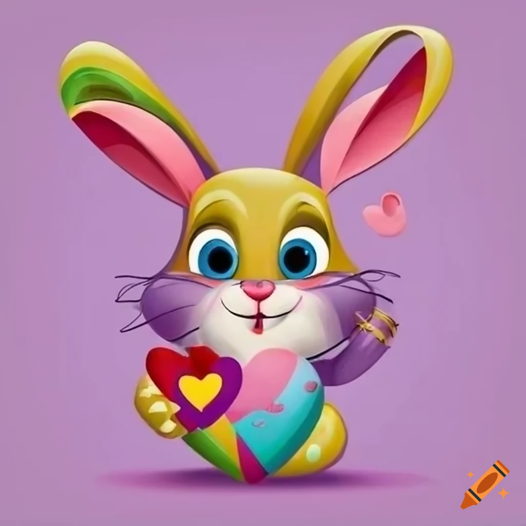 Colorful easter rabbit character design with heart markings in pixar ...