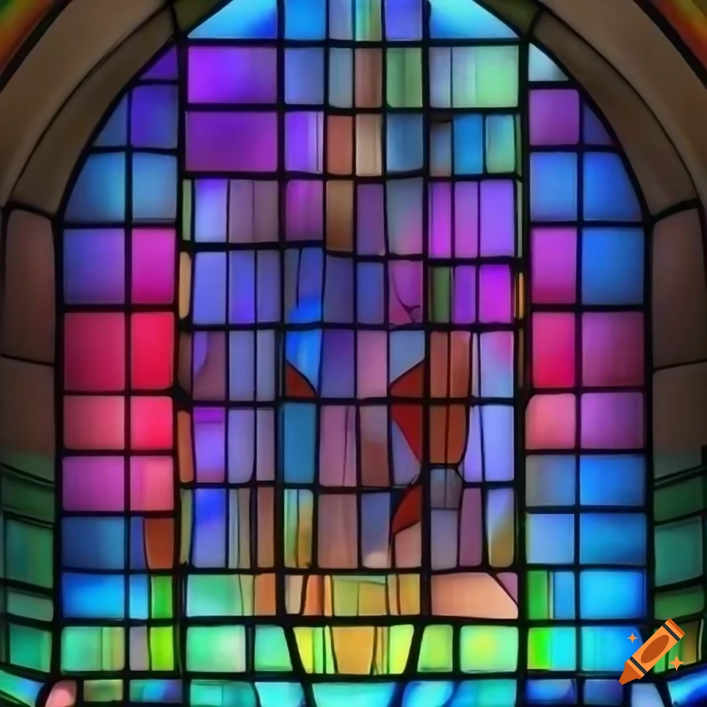 Light streaming through stained glass with rainbow colors on Craiyon
