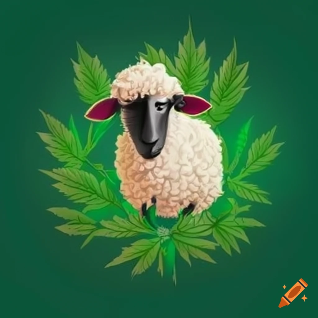 Logo for cloning business with sheep and marijuana plants on Craiyon