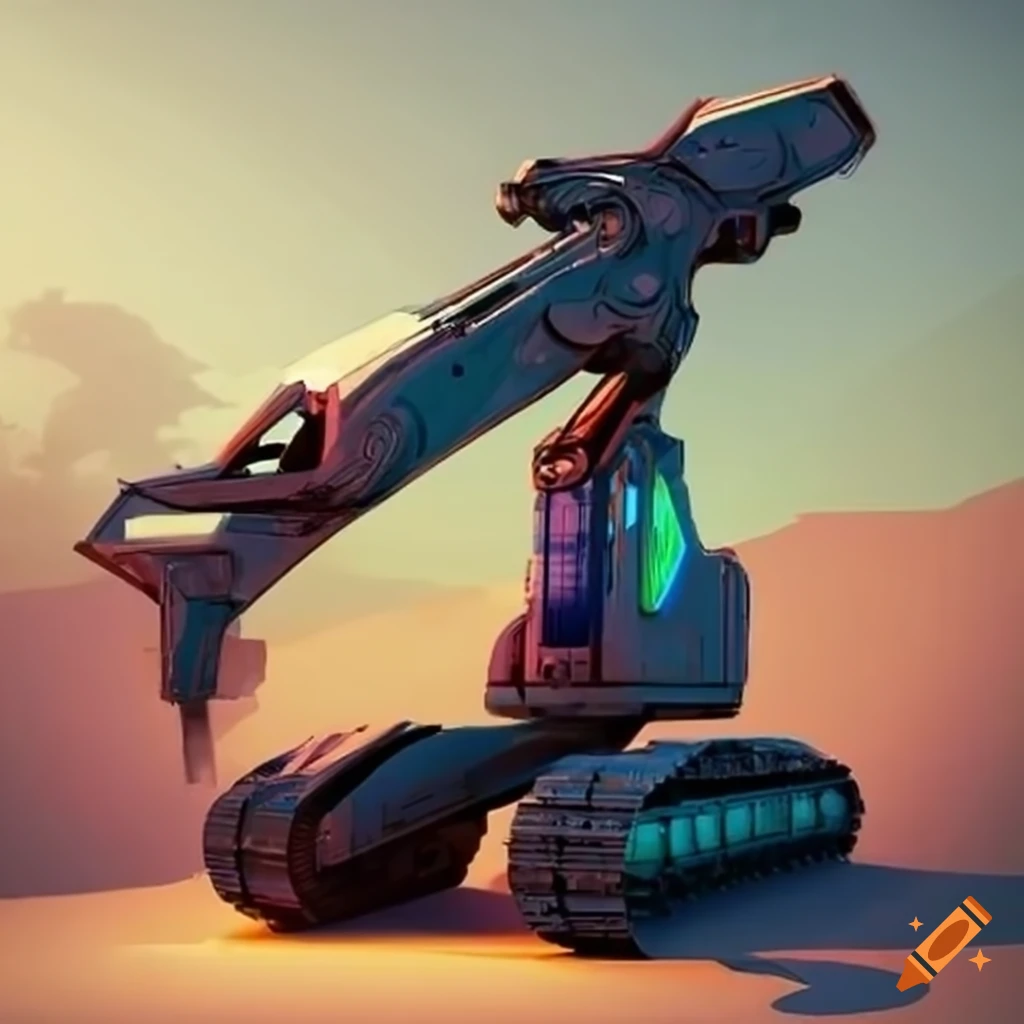 Futuristic excavator with unique design and polite face on Craiyon