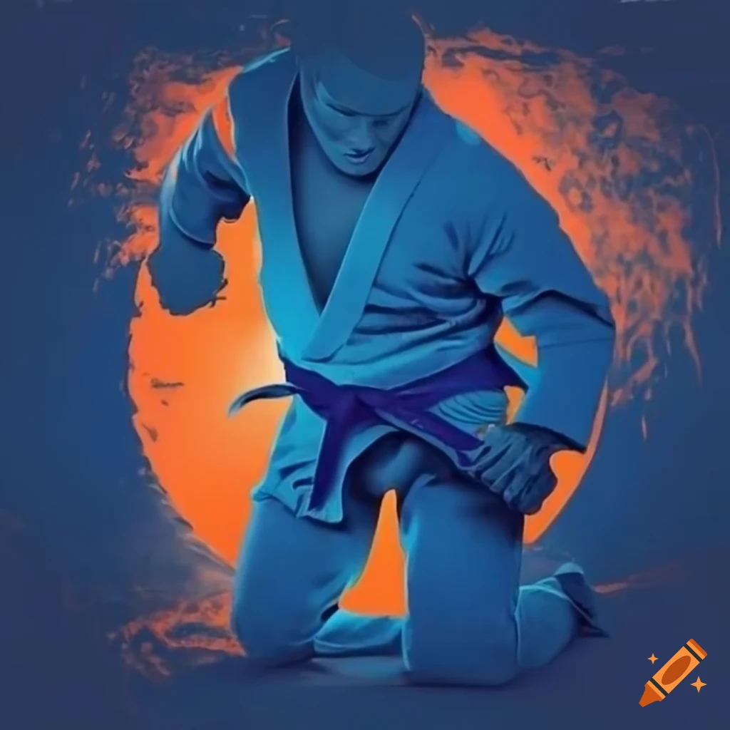 Orange and dark blue poster for a grappling competition on Craiyon