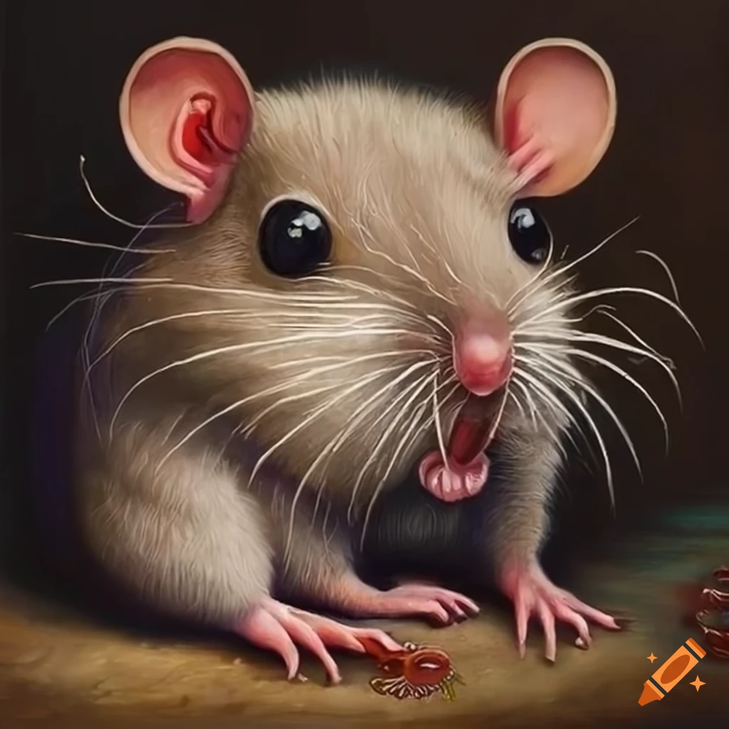 Surrealist painting of cute relentless rats on Craiyon