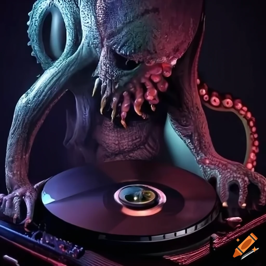 Fantasy octopus DJ playing turntables on Craiyon