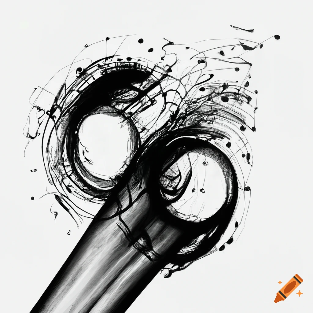 Pencil creating a music score in black and white on Craiyon