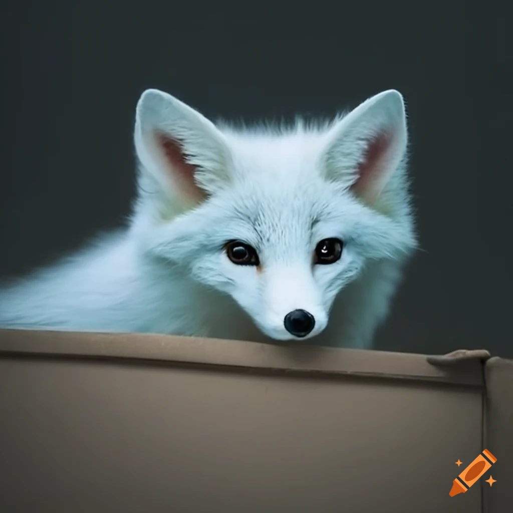 Cute arctic fox in a box on Craiyon