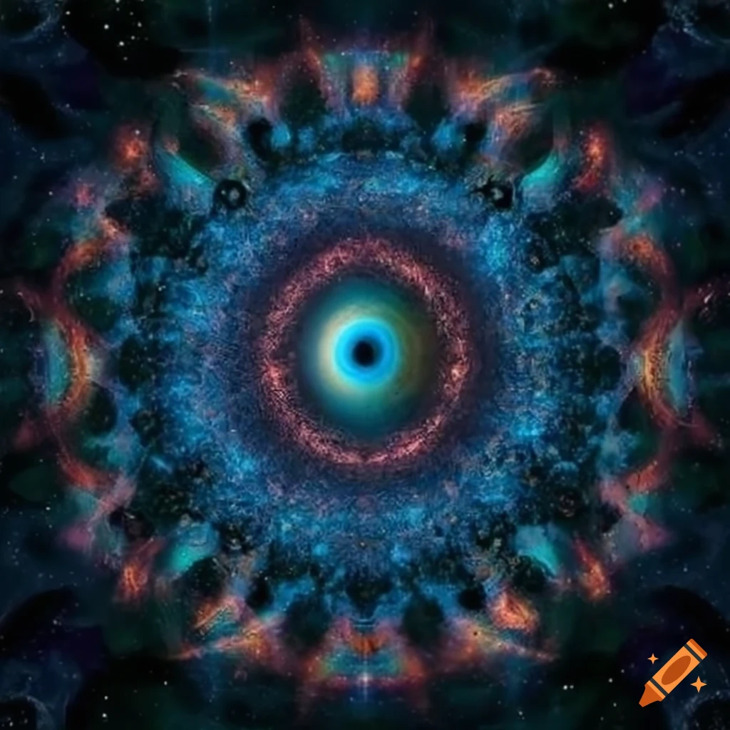 Highly detailed geometric cosmic entity with many eyes in space on Craiyon