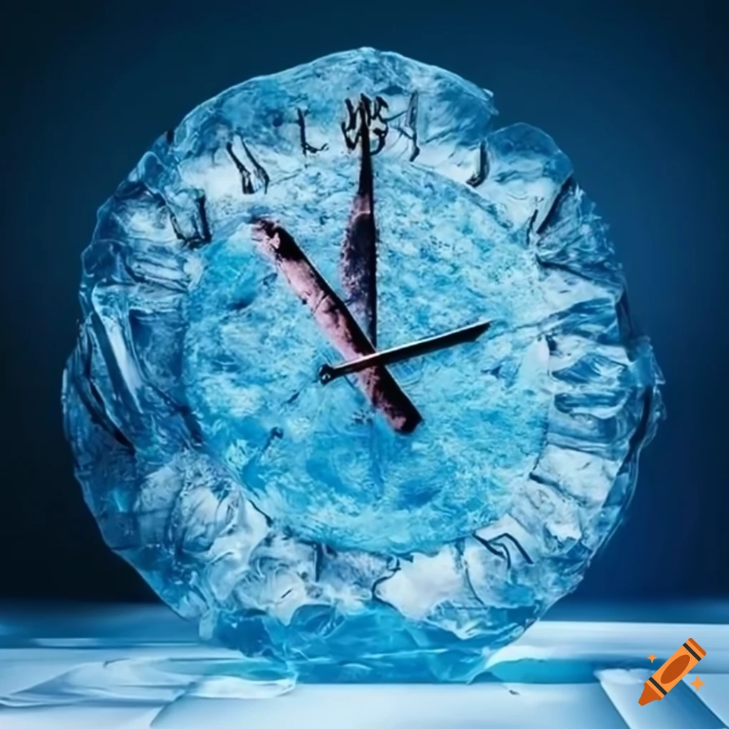 Ice wall clock with ice clock hands on Craiyon