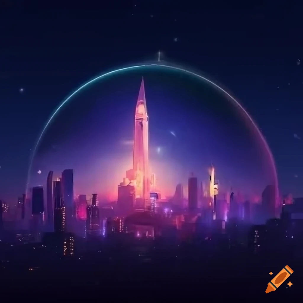 Space Age City With High And Complex Buildings Flying Cars And Space space-age-city-with-high-and-complex-buildings-flying-cars-and-space