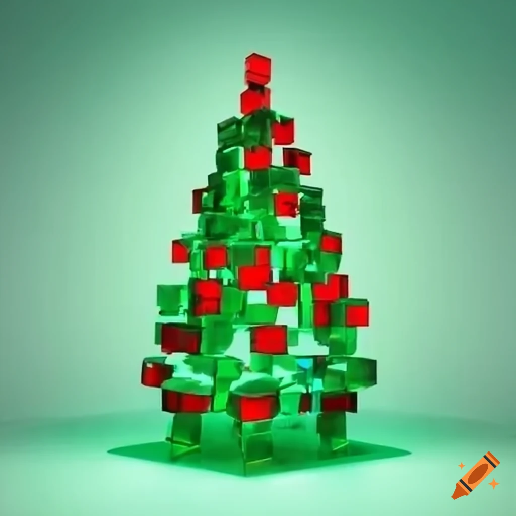 Semi-transparent green and red cube christmas tree on Craiyon