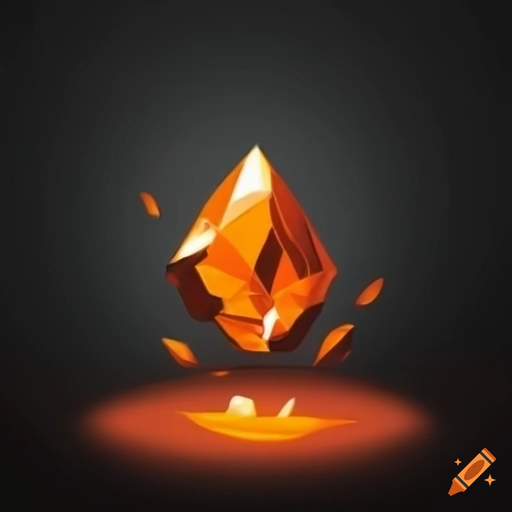 Glowing orange crystal icon on dark background on Craiyon