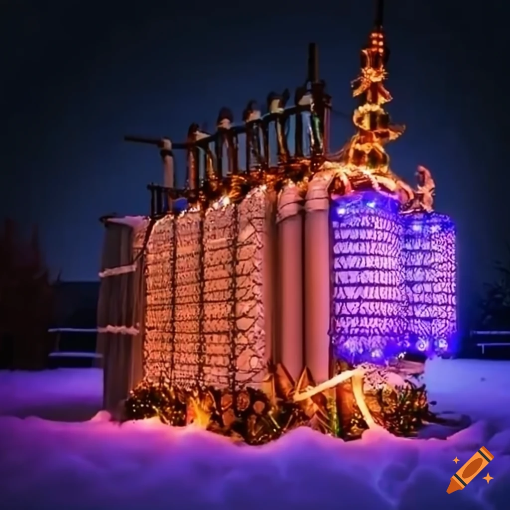 Festive power transformer with merry lights in a winter wonderland on ...