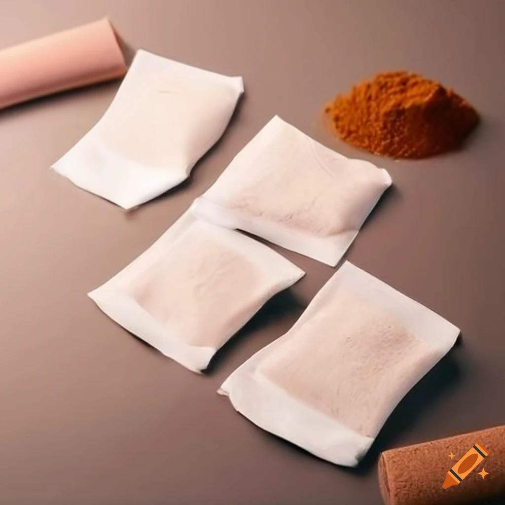 Opened powder sachets spread on a table on Craiyon