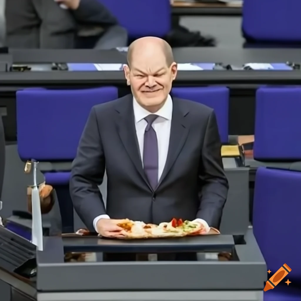 Chancellor olaf scholz eating a kebab at the german parliament on Craiyon