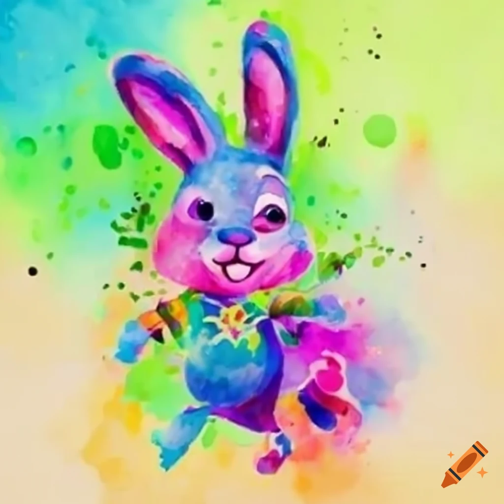 Colorful easter rabbit character in pixar disney style with rainbow ...