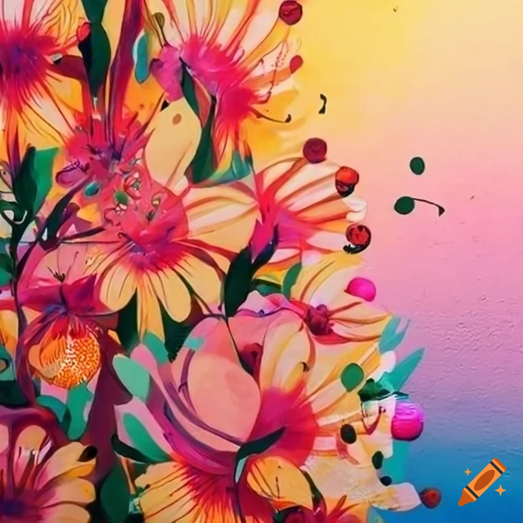 Mural of australian native flowers with bright colors on Craiyon