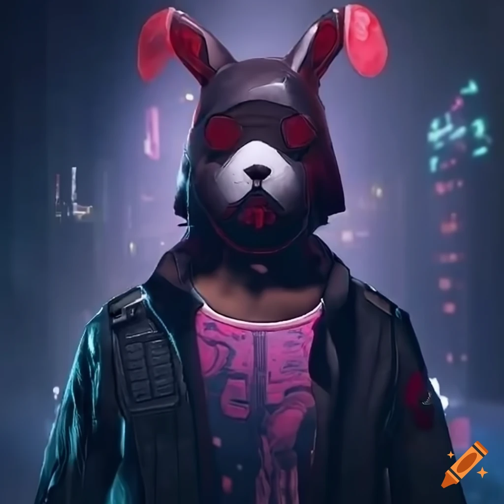 Futuristic hacking rabbit similar to watch dogs legion on Craiyon
