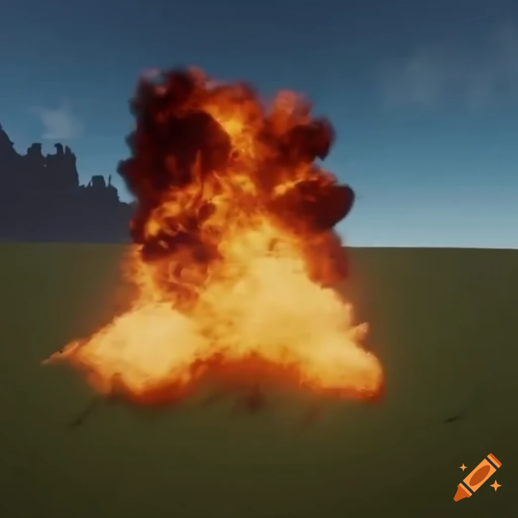 Fire explosion on grass with blue sky in unreal engine 5 on Craiyon