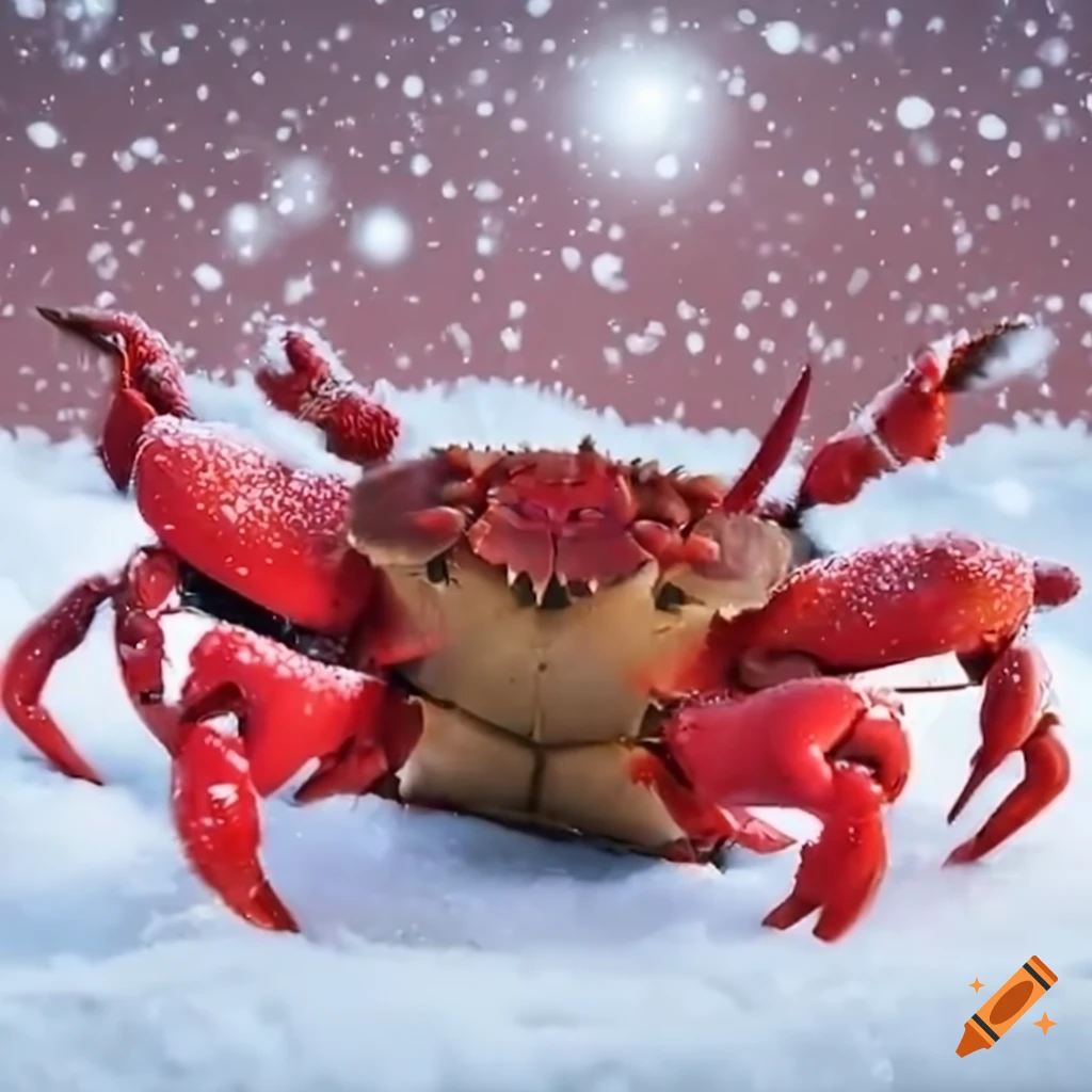 Santa eating a giant flying red crab in the snow on christmas on Craiyon