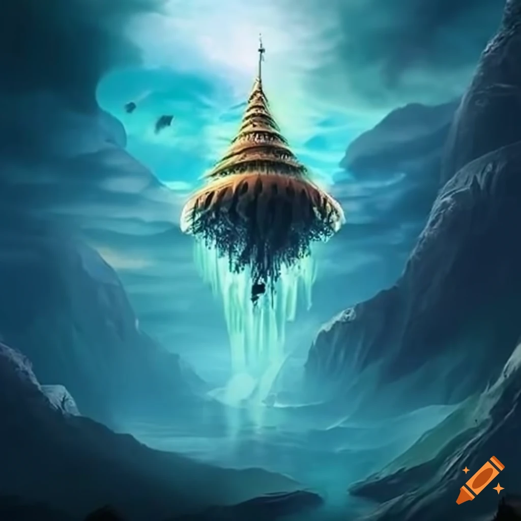 Magical fantasy tower floating in the air on Craiyon