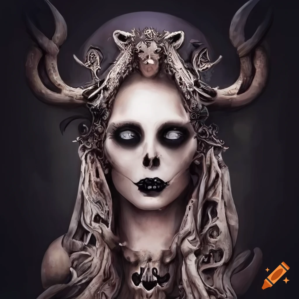 Gothic goddess with an animal skull on Craiyon