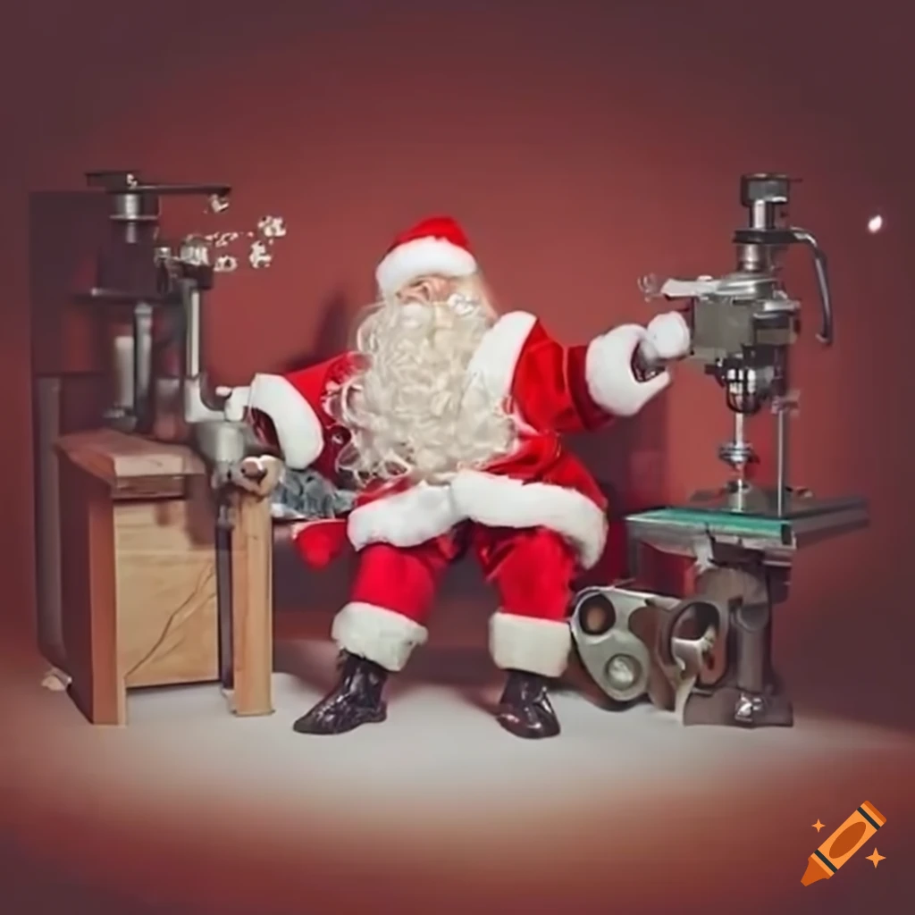 Santa claus using a milling machine in his workshop on Craiyon