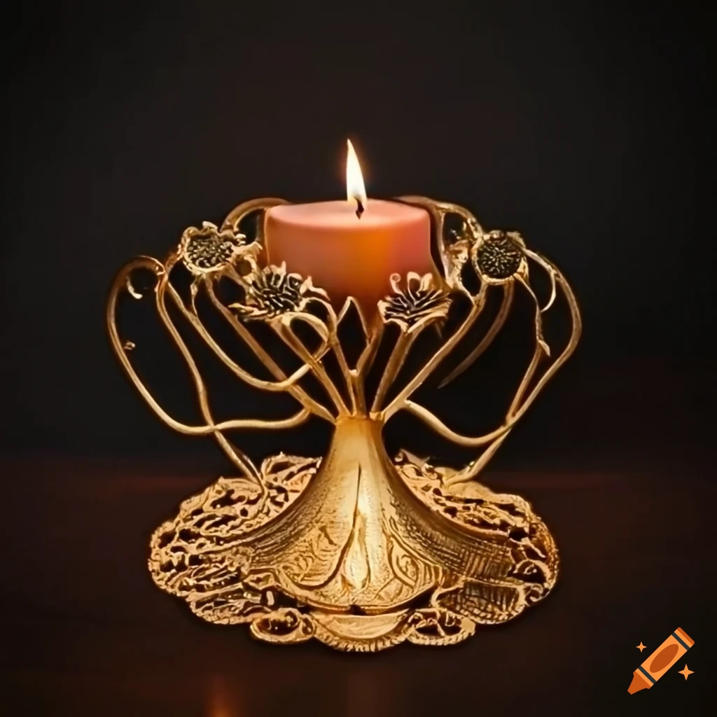 Elegant metal tea light candle holder with floral design on Craiyon