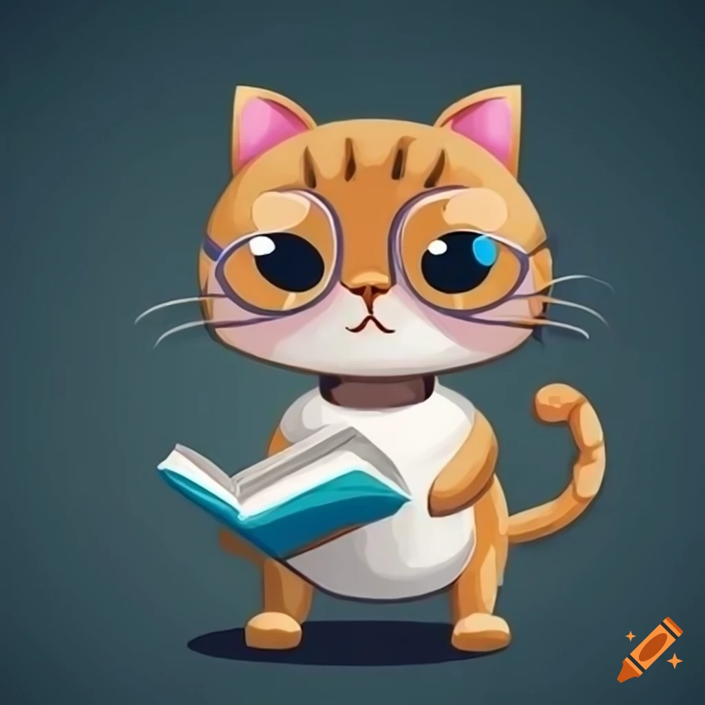 Smart cat mascot holding a book on Craiyon