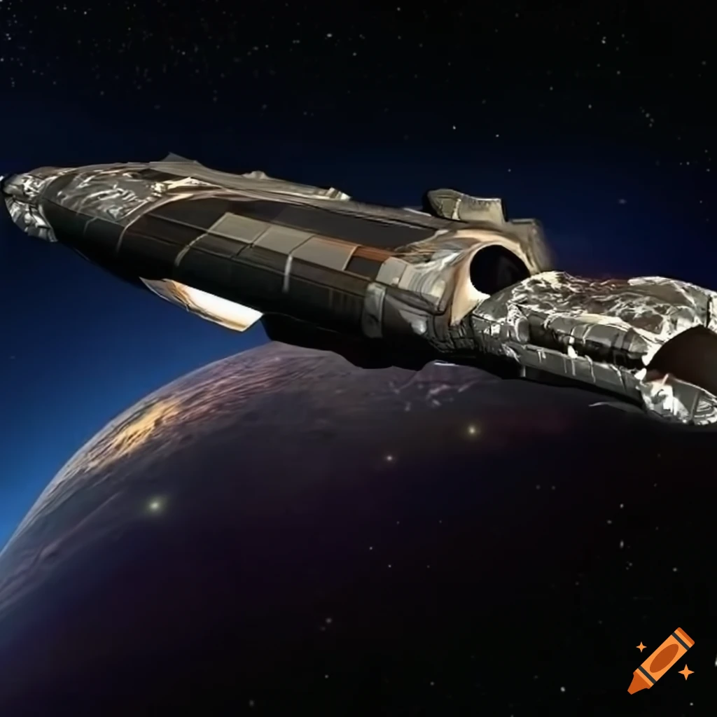 Spaceship floating in vast space, a celestial leviathan of form and function on Craiyon