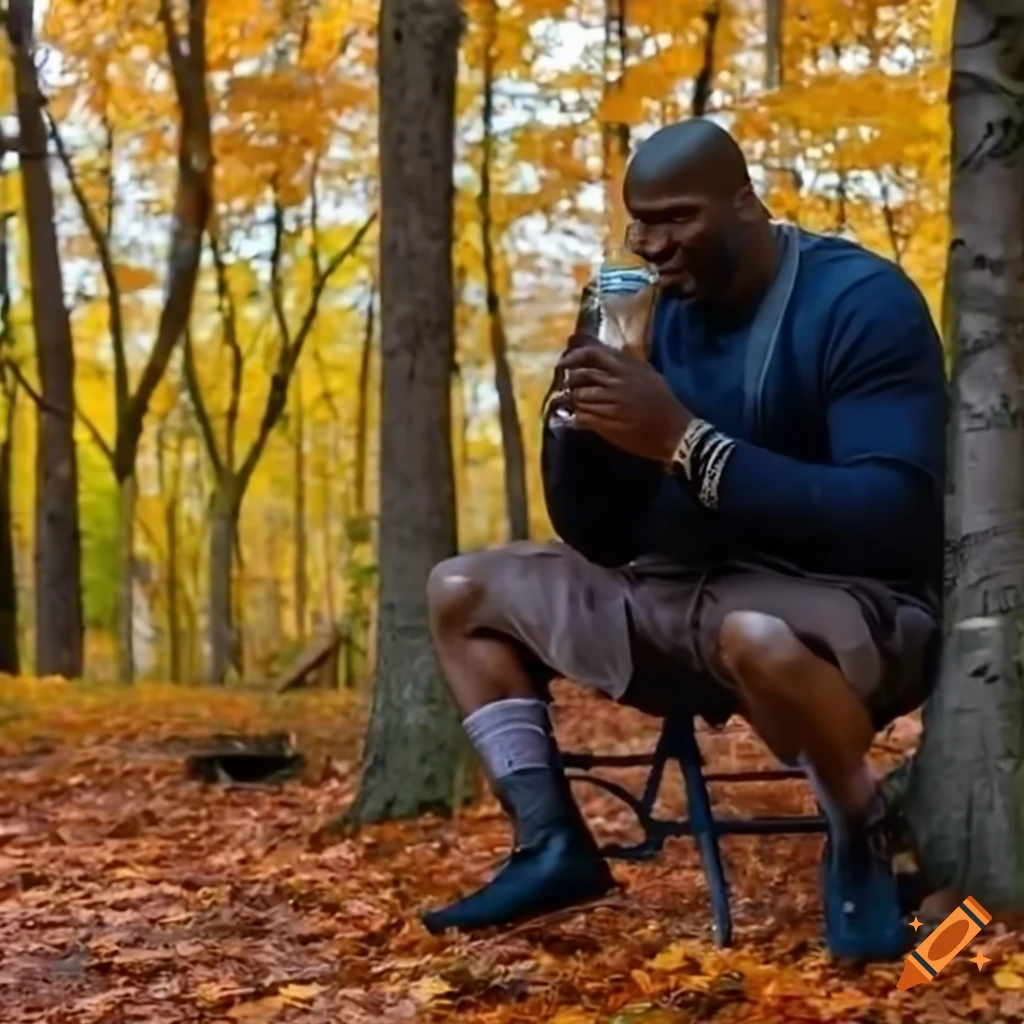 Shaquille o'neal enjoying high-quality coffee in the forest during fall ...