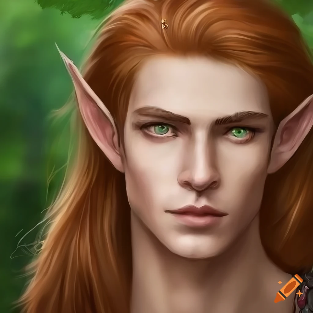 Detailed painting of a handsome male elven prince surrounded by nature ...
