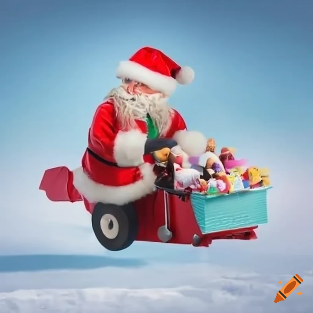 Santa delivering toys in a flying zamboni on Craiyon