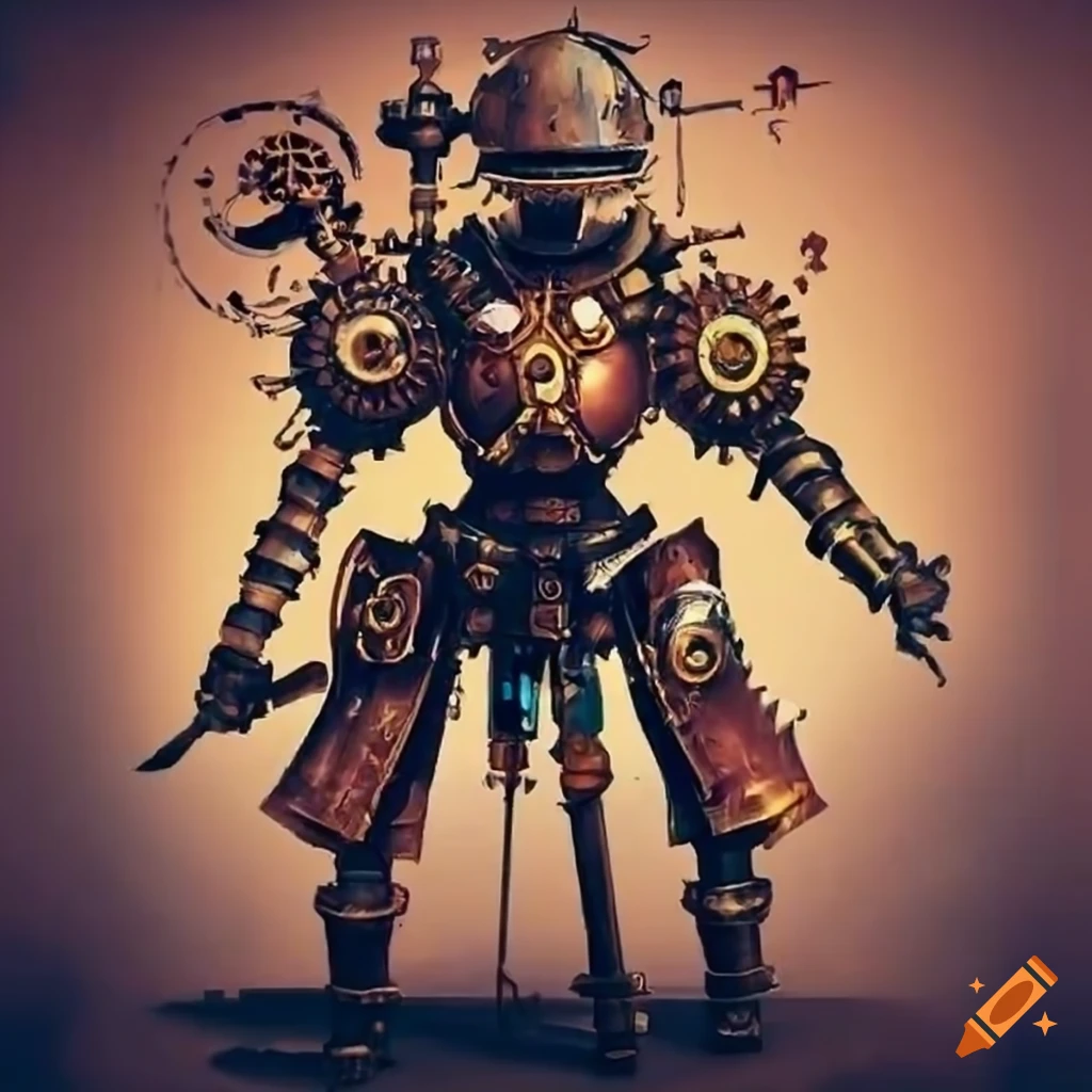 Towering steampunk robot knight on Craiyon