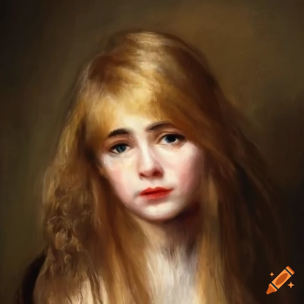Woman with long fluffy hair in the style of renoir on Craiyon